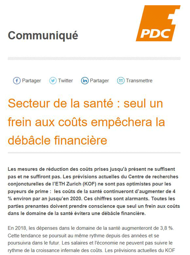 Coûts de la santé : initiative du PDC